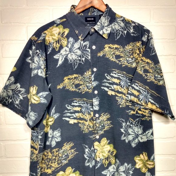 Izod | Shirts | Izod Mens Large Blue Tropical Pattern Short Sleeve ...